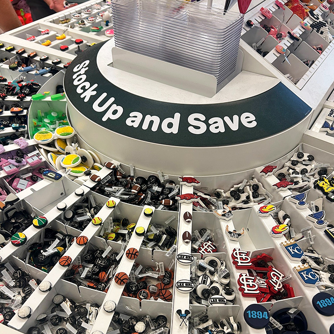 A treasure trove of tiny shoe accessories that somehow make both kids and adults squeal with delight. Sports fans, take note of those Cardinals charms!