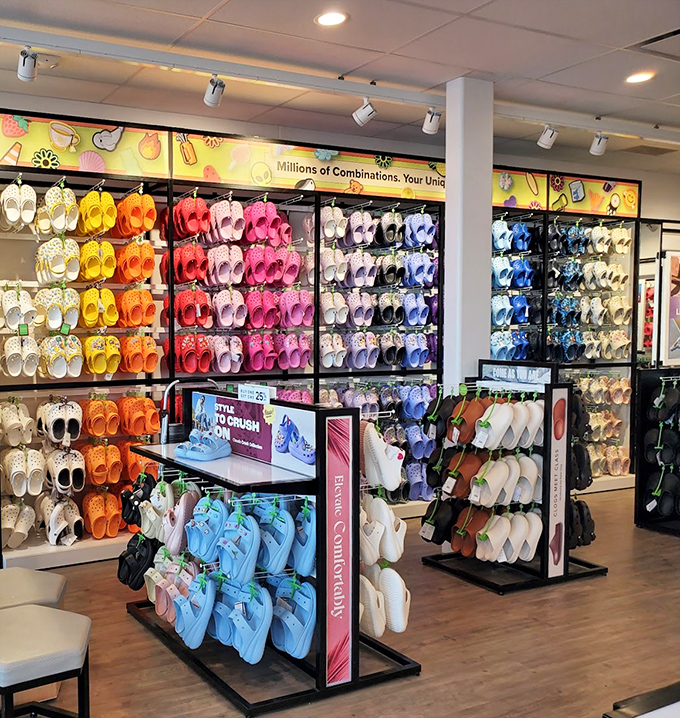 A rainbow of Crocs awaits the comfort-conscious shopper. Judge all you want, but your feet are secretly jealous.