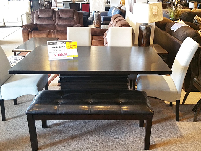 Furniture that's ready for its second act. This dining set waits patiently for new family dinners and holiday gatherings.