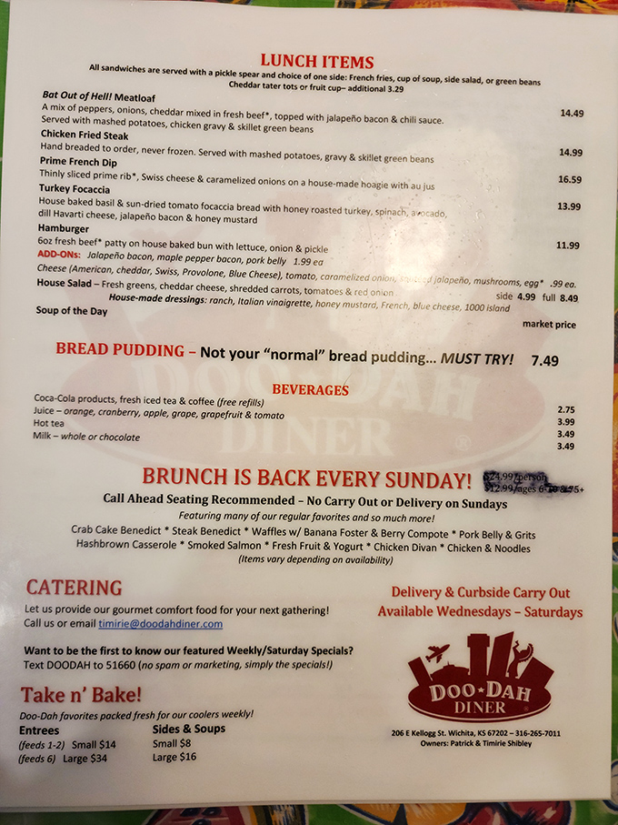 The menu reads like a love letter to comfort food. "Not your normal bread pudding... MUST TRY!" is the understatement of the century.