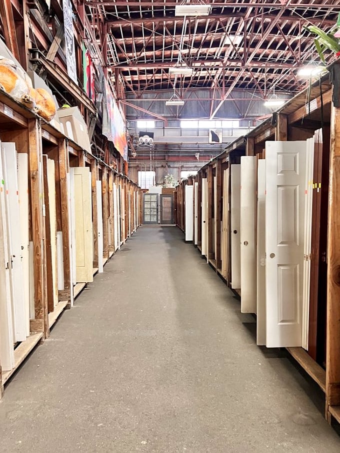 The door corridor feels like a scene from "The Matrix" but with better home improvement potential and fewer agents.