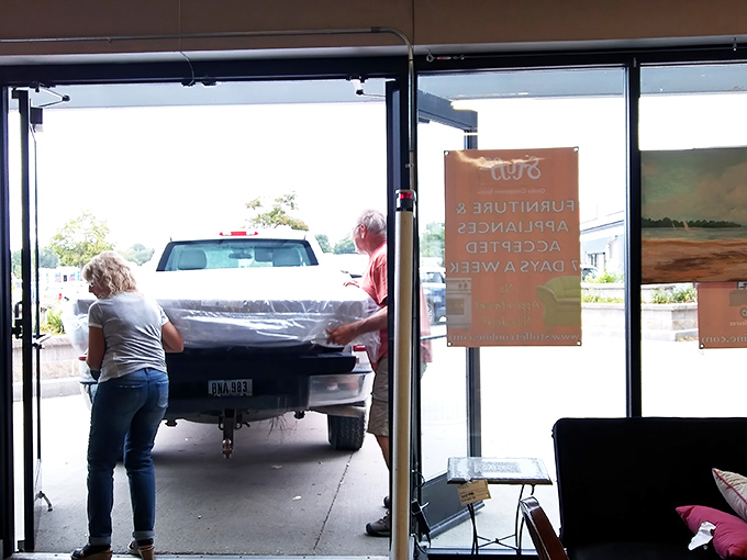 That moment when customers bring in furniture finds&mdash;one person's "no longer needed" becomes another's "exactly what I was looking for!"