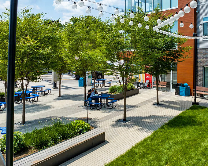 Not Ferndale, but a modern courtyard space that shares the same community-focused design philosophy Ferndale embraces.