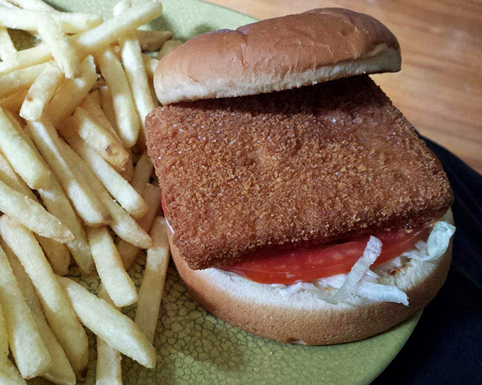 This fish sandwich isn't trying to win beauty contests&mdash;it's too busy satisfying cravings with its perfectly crisp exterior and fluffy bun.