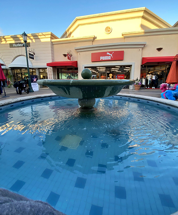 A fountain that hypnotizes shoppers into brief moments of tranquility before the next round of deal-hunting begins.