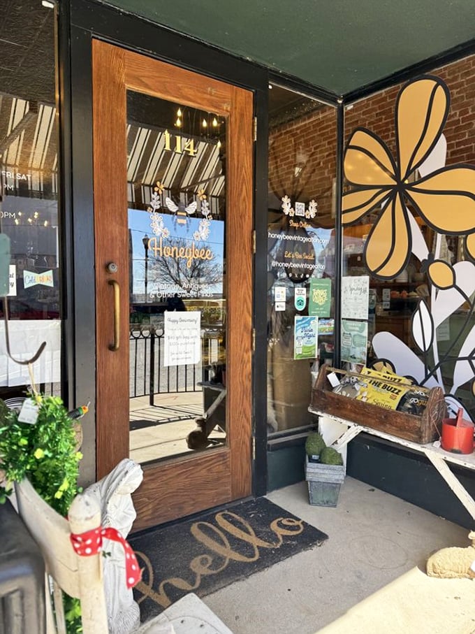 The wooden door with its cheerful "hello" mat &ndash; first impressions matter, especially when they're this charming.