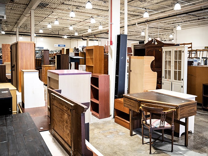 Furniture tetris at its finest. Each piece silently waits for its second act in someone's home, like actors backstage before the big performance.