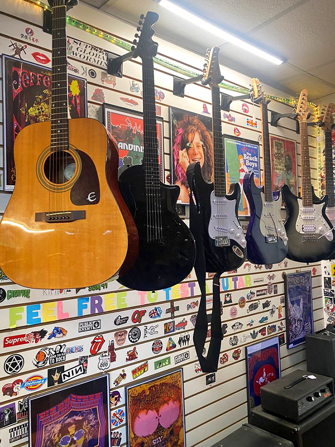 Rock history hangs in suspended animation. These guitars have stories to tell&mdash;some probably involving questionable hairstyles and regrettable fashion choices.