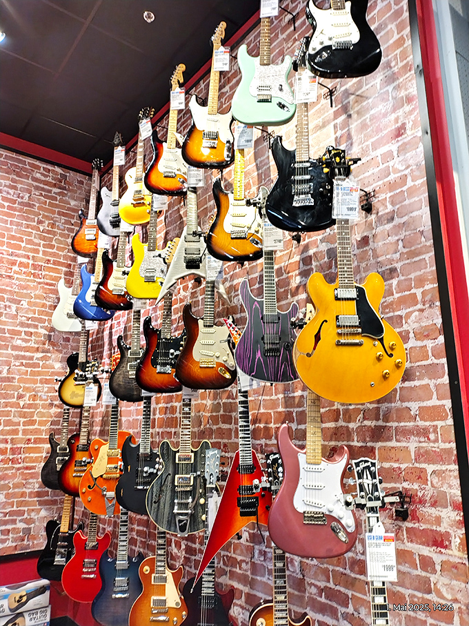 Guitar heaven awaits music enthusiasts at The Outlets at Orange, where your rock star dreams hang tantalizingly within financial reach.