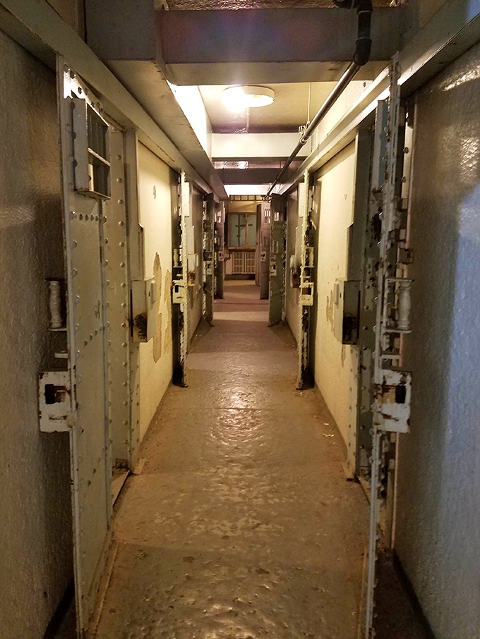 Hotel California, correctional edition&mdash;you can check out any time you like, but you could never leave. The institutional yellow hallway speaks volumes about life behind bars.