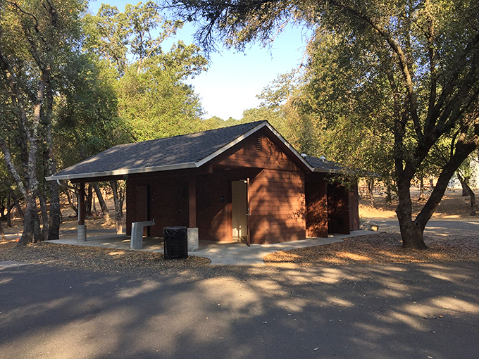 This rustic shelter isn't just a building—it's where memories are made between hikes, complete with shade that feels like nature's air conditioning.