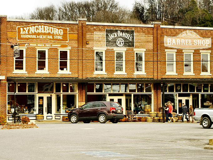 These brick buildings have witnessed generations of Lynchburg life. The weathered signs and wooden storefronts speak to a town that honors its heritage while welcoming visitors.