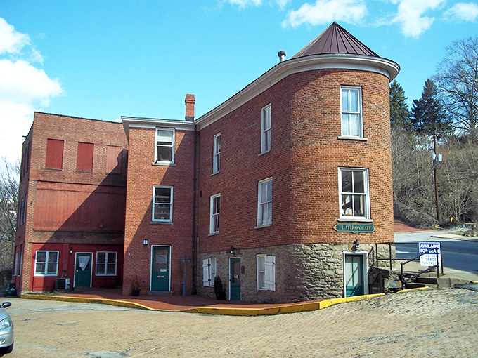 Nemacolin Castle's distinctive round tower and red brick construction make it Brownsville's architectural crown jewel and most photographed landmark.