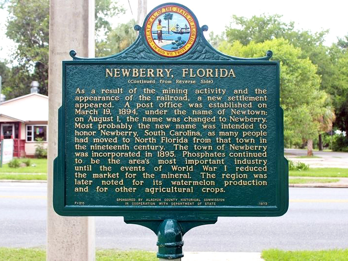 History buffs rejoice! This marker tells Newberry's phosphate mining story without the boring parts, proving Florida had industry before Mickey Mouse arrived.
