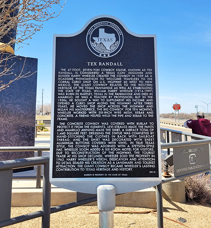 This official Texas Historical Commission marker tells Tex's fascinating story, proving that even roadside giants deserve their moment in history.