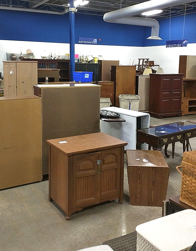 The furniture section: where mid-century meets mid-Ohio, and yesterday's living room staples await their second act in tomorrow's apartments.