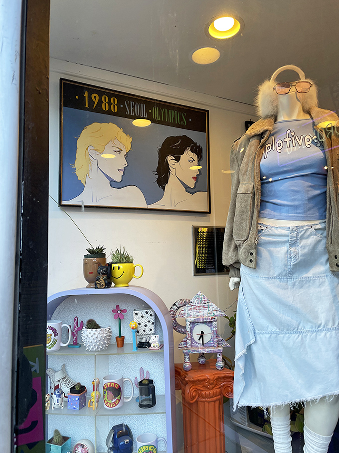 That 1988 Seoul Olympics poster isn't just decoration—it's a conversation starter hanging above shelves of quirky mugs and nostalgic knickknacks.