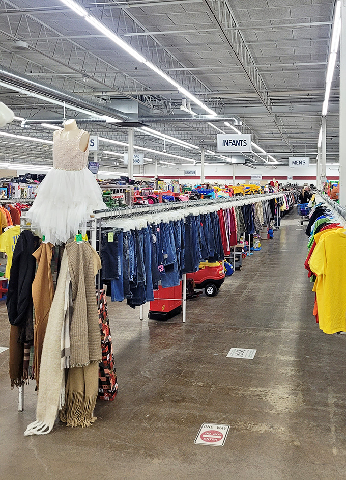 That little formal suit on display seems to say, "Yes, I'm secondhand, but I still clean up nicely."