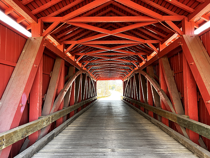 Step inside and you're walking through an architectural ribcage, each wooden beam a testament to 19th-century engineering genius.