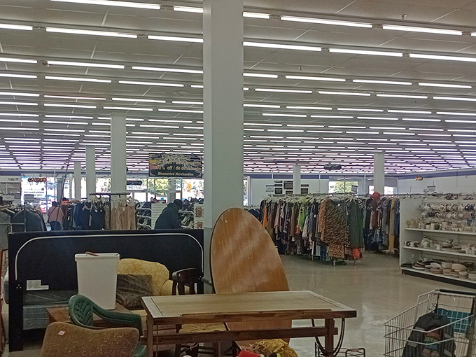 A vast sea of possibility stretches under fluorescent lights, where yesterday's discards await their second chance at usefulness.