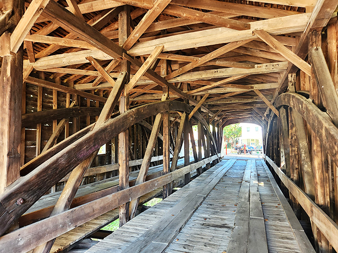 The intricate Burr arch trusses look like nature's own Lincoln Logs, only infinitely more impressive.