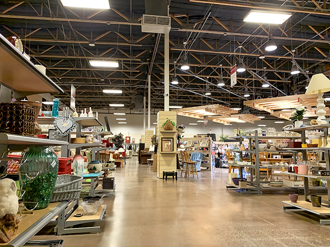 High ceilings and organized displays create an almost gallery-like experience, except here, you can actually afford to take the art home.