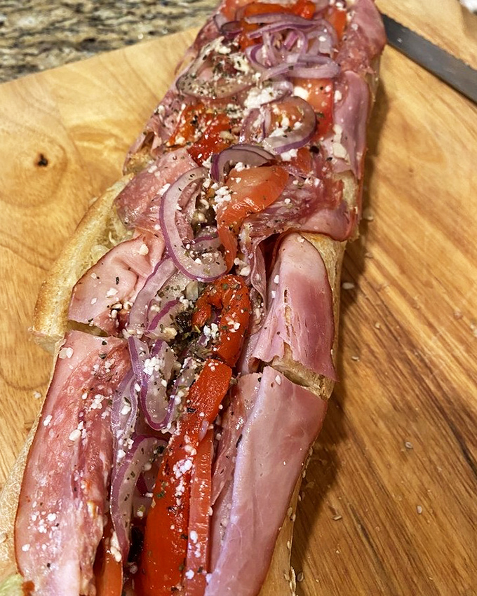 This isn't just an Italian hoagie—it's edible architecture where each layer of meat, cheese, and veggies plays a crucial supporting role.