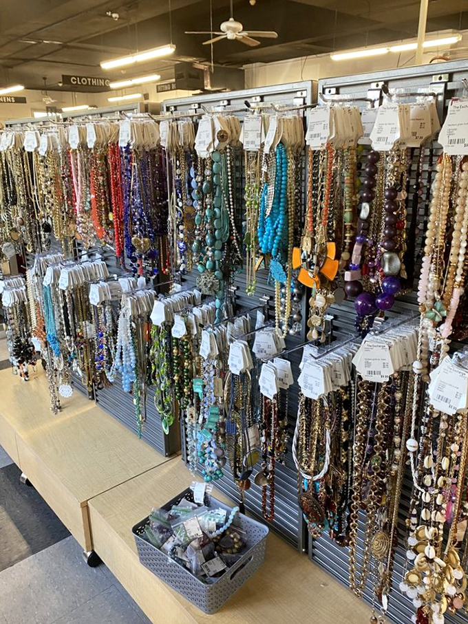 A rainbow of beads and baubles that would make Elizabeth Taylor swoon. This jewelry display proves one person's "too much" is another's "just right."