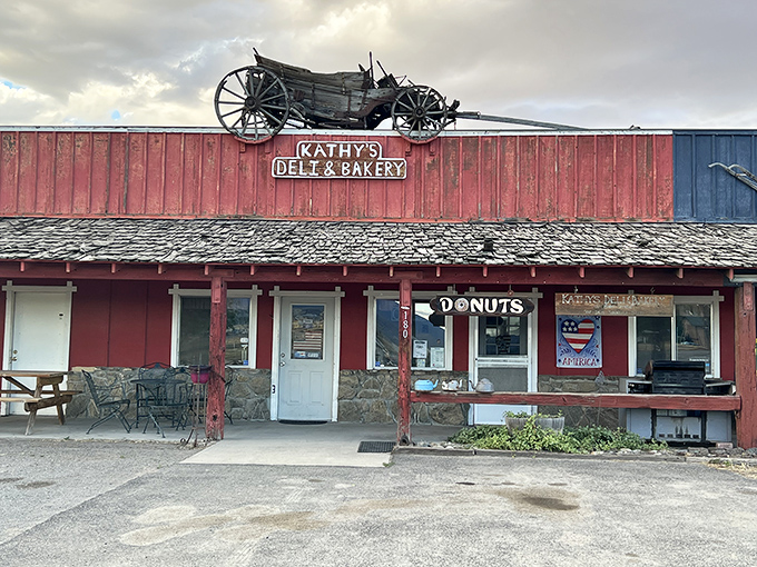 That old wagon wheel atop Kathy's isn't just decoration&mdash;it's a not-so-subtle hint that their donuts are worth traveling by horse and buggy for.