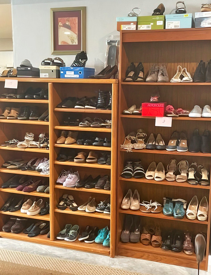 Shoe heaven exists! Rows of neatly organized footwear await new owners, from practical flats to those "special occasion" heels that make any entrance grand.