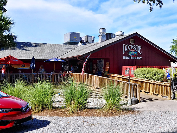 The iconic red barn of Dockside Restaurant promises seafood so fresh it was swimming this morning. A Lowcountry institution with waterfront views to match.