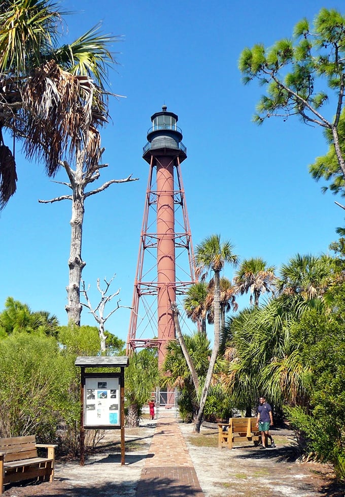 Reaching skyward like a rustic rocket ship, the lighthouse towers above the island's natural canopy&mdash;Florida's answer to the Eiffel Tower, just saltier.