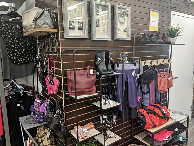 Handbag heaven awaits! From vibrant pink totes to sleek black crossbodies, this accessory wall is where fashion meets function at friendly prices.