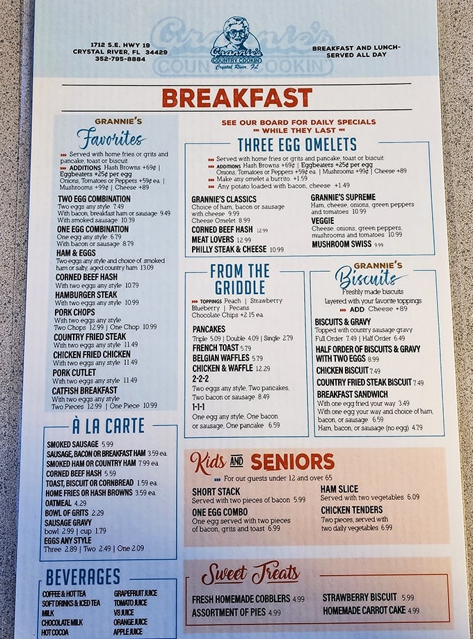 This menu isn't just a list of food – it's a roadmap to happiness with biscuits as your destination.