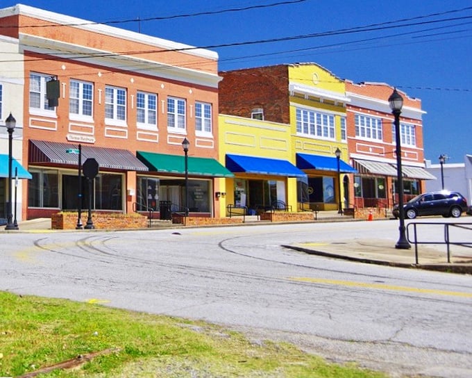 Main Street's rainbow of storefronts stands as a testament to small-town pride, each building with its own personality.