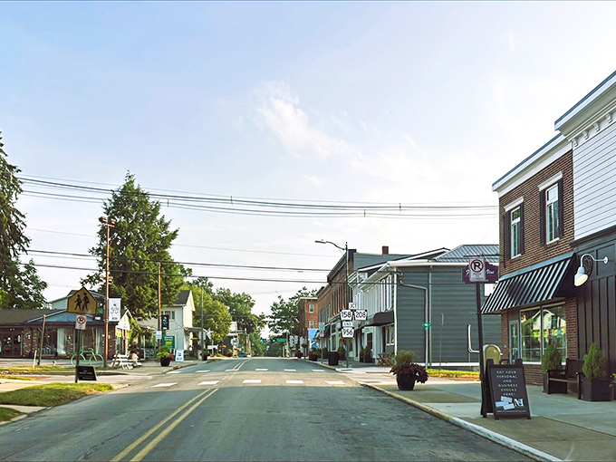 Main Street, New Wilmington &ndash; where "rush hour" means three cars waiting at the town's only traffic light.
