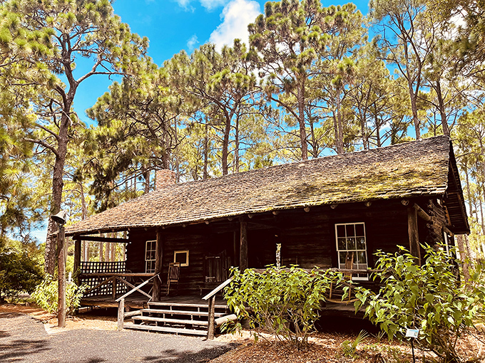The McMullen-Coachman Log Cabin looks like it was plucked straight from a Laura Ingalls Wilder novel, standing proudly among the pines as a testament to pioneer grit.