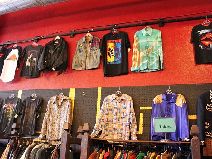 The wall of vintage shirts reads like a timeline of American pop culture&mdash;from faded band tees to that Hawaiian shirt your cool uncle would've worn in 1978.