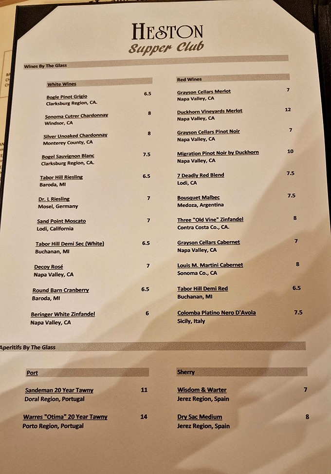 A wine list that speaks fluent "relaxation"&mdash;from California Chardonnays to Portuguese ports, each glass promising to enhance your supper club sojourn.