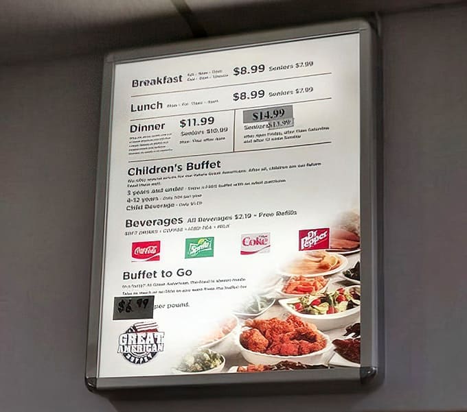 The menu board lays out the battle plan for your stomach's impending adventure. Strategy is everything in the buffet wars.