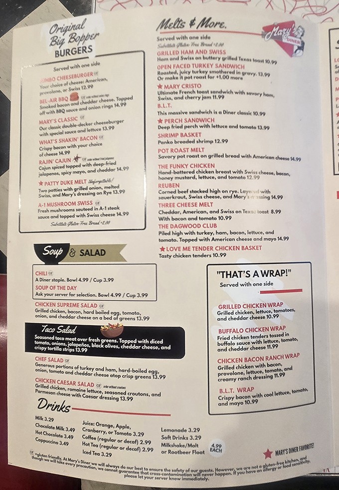 The menu reads like a love letter to American classics. Each starred item promises a flavor journey worth taking.