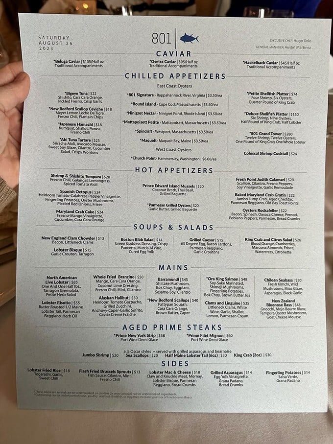 This menu isn't just a list of dishes&mdash;it's a maritime treasure map where X marks the spot for everything from Bigeye Tuna to King Crab.