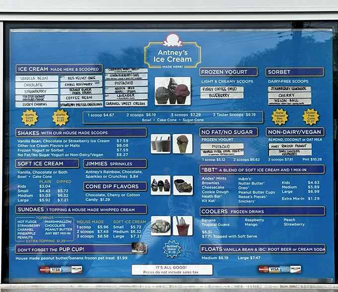 The menu board at Antney's reads like a fantasy novel where every character is delicious. Plot twist: you can try them all.