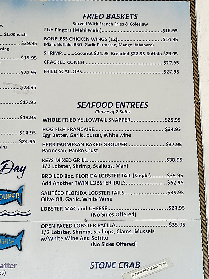 When a menu features stone crab and lobster mac, you know you've found Florida Keys dining gold.