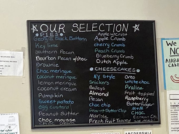 The chalkboard menu reads like a dessert lover's bucket list &ndash; from Georgia Black Bottom pie to Butterfinger cheesecake, it's decision-making at its most delicious.