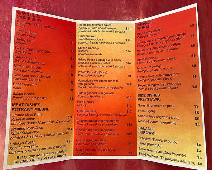 This menu isn't just a list of dishes&mdash;it's a passport to Poland, complete with pronunciation guides for the culinarily adventurous.
