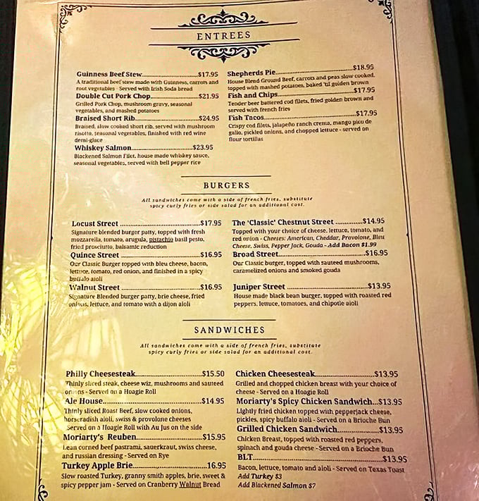 The menu reads like a love letter to comfort food. Each description promises a culinary hug that makes decision-making delightfully difficult.