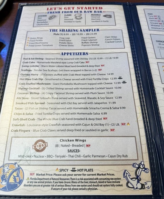 This menu reads like a love letter to the ocean. The "Sharing Sampler" solves the eternal dilemma of wanting to try everything without needing a second stomach.