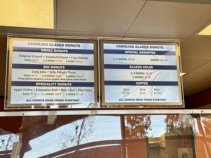 This menu board is like the sheet music to a sugar symphony. Each line represents a different movement in the orchestra of breakfast indulgence.