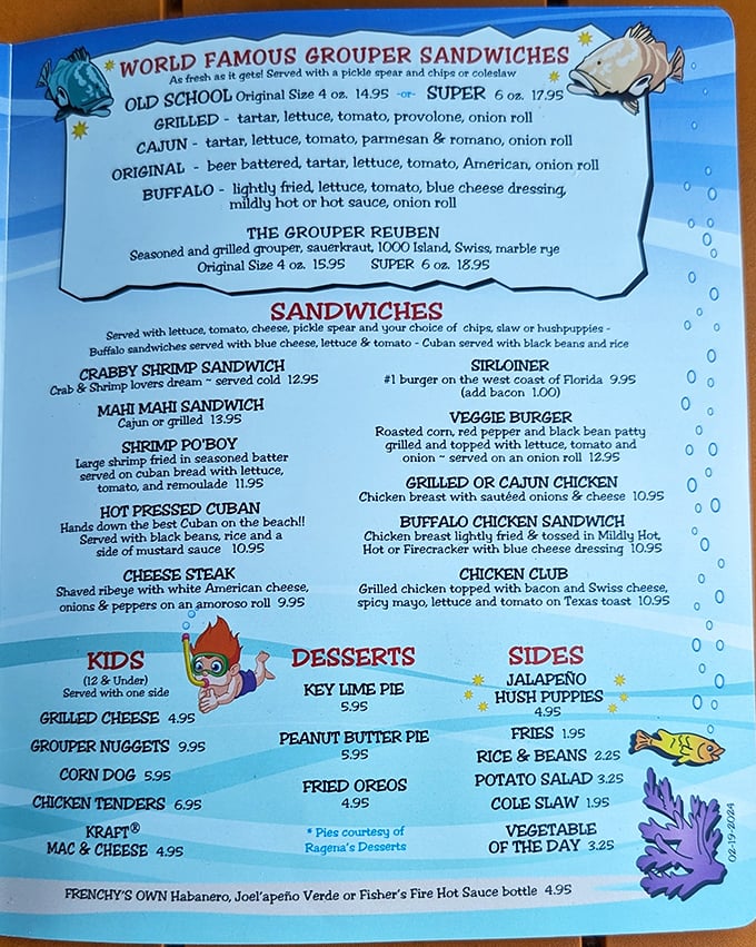 The menu board reads like a love letter to grouper, with preparations to satisfy every seafood craving imaginable.